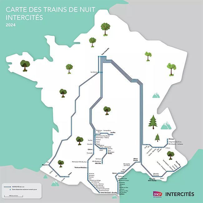 Trains de nuit en France : la carte et la liste des 8 lignes