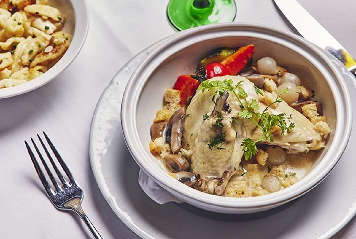 Fricassée de poulet façon « coq au riesling » de la Maison Kammerzell